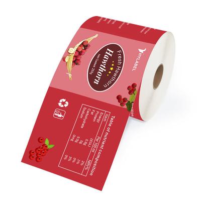 Cina Rotoli adesivi per etichette per bottiglie di alimenti per barattoli di marmellata autoadesivi in ​​​​carta PET impermeabile personalizzata PP PE in vendita