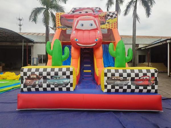Quality Racing Car Theme Dry Inflatable Slides Customized 8x5x6m for sale