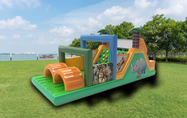 Quality Jugle Theme Animal Rhino Inflatable Obstacle Course With Palm for sale