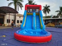 Quality Summer Blue Orange Inflatable Water Slides With Pool for sale