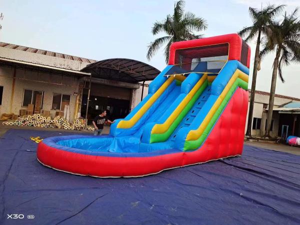 Quality Summer Blue Orange Inflatable Water Slides With Pool for sale