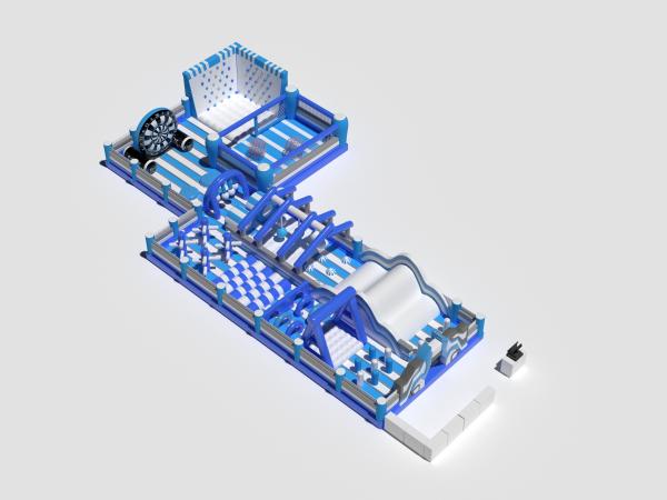 Quality PVC Commercial Inflatable Obstacles Course Blue & White Customized for sale