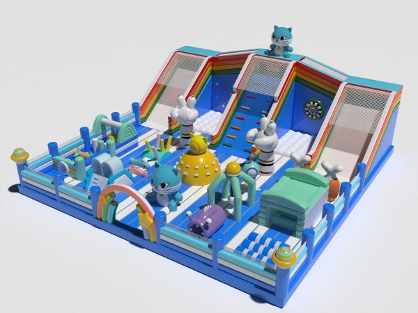 Quality Cat Park Children Inflatable Bouncy Castle Blue White color Customized for sale