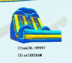 China Color Azul Gran tobogán inflable de dos carriles para alquiler en venta