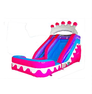 China Pink Crown Inflatable Wet Dry Inflatable Slide With The Pool for sale