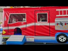 Rood en blauw opblaasbare auto springhuis brandweerwagen springkasteel