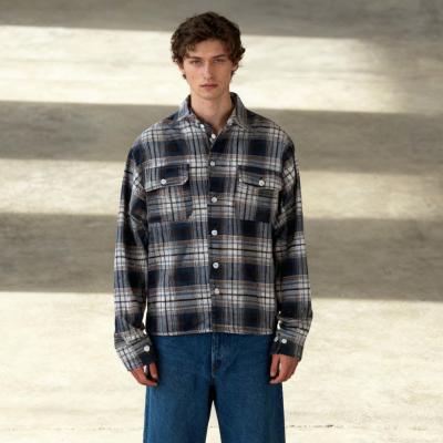 China Custom Square Collar Distressed Embroidery 100% Cotton Football Shirt Vintage Long Sleeve Compression Flannel Shirts for Men for sale