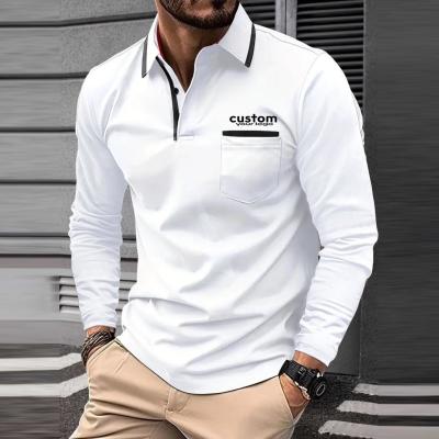 China Classic Business Casual Long Sleeved Fashionable Lapel Jogger Men's Polo Shirt Custom Embroidery Solid Pattern Shirt for Men for sale