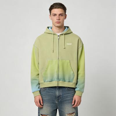 China Custom Men's 100% Cotton Heavyweight Hoodie High Quality Soft Acid Washed Sun Faded Zip up Oversized Baggy Vintage Streetwear for sale