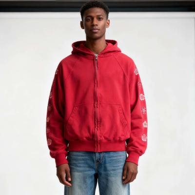 China Custom High Quality Zip up Streetwear Heavyweight Tiktok Sweaetshirts 100% Pure Cotton Thermal Oversized Printed Men's Hoodie for sale