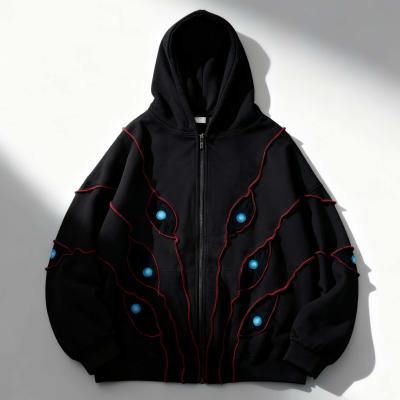 China Custom High Quality Designer Oversized Heavyweight Hoodie for Men Streetwear Cropped Jacket Applique Embroidery Zip up Hoodie for sale