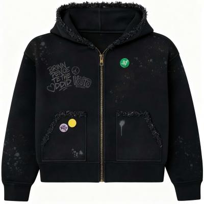 China High Quality French Terry Zip up Men's Plus Size Boxy Hoodie Manufacturer Custom Inkjet Streetwear 100% Cotton Sudaderas Hombre for sale
