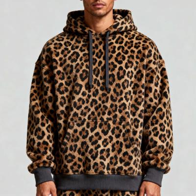 China Custom Leopard Pullover Low Moq Men's Hoodie Sweatshirt Heavyweight Boxy Oversized Baggy Vintage Printed Cheetah Blank Hoodies for sale