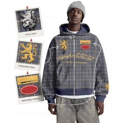 China Hip Hop Designer Embroidered Printed Sweatshirt Hooded Jacket Custom Heavyweight Men Streetwear 450Gsm Distressed Zip up Hoodies for sale
