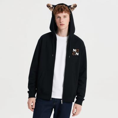 China Streetwear High Quality Fashion Leopard Distressed Zip up Heavyweight Ear Hoodie for Men Manufacturer Plus Size Sudaderas Hombre for sale
