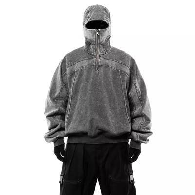 China OEM/ODM Custom Face Zip up French Terry Sweatshirt Blank Oversized Pullover Stone Acid Washed Heavyweight Vintage Hoodies Men for sale