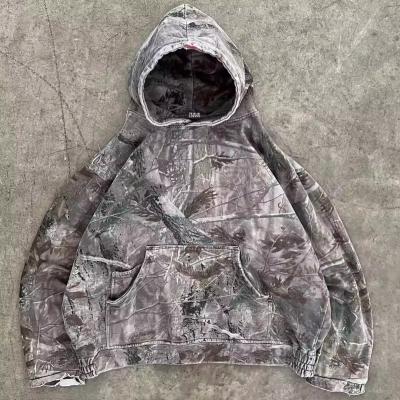 China Custom Vintage Print Camouflage Men'S Hoodies 450 Gsm Pullover Sweatshirts Boxy Cotton Graphic Hunting Camo Heavyweight Hoodie for sale