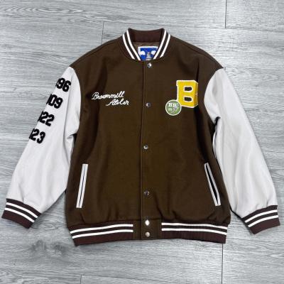 China High Quality Custom Men's Waterproof Baseball Uniform Chenier Embroidered logo Leather Sleeves Down Jacket Coat for Men for sale