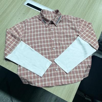 China Custom Embroidery Logo Comfortable Breathable Casual Button Plaid Shirts Cotton Oversized Long Sleeve Double Layer Shirt for Men for sale