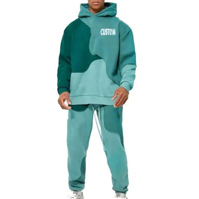 China Factory Wholesale Men'S Hoodie and Sweatpants 2 Pieces Sets Custom Jogger Cotton Plus Size Suits Mens Color Patchwork Tracksuits for sale
