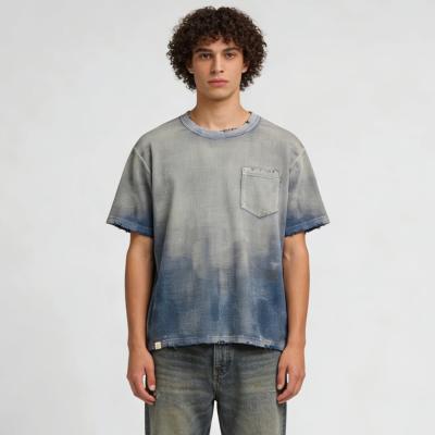 China High Quality Acid Wash Waffle Fabric Summer Tee Shirt Custom Vintage Cropped Boxy Oversized Shorts Sleeves Breathable Men Tshirt for sale