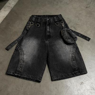 China Custom Designed High Quality Heavy Thick Pocket Street Wear Pants Pickling Acid Washed Cargo Vintage Rivet Denim Shorts for Men for sale