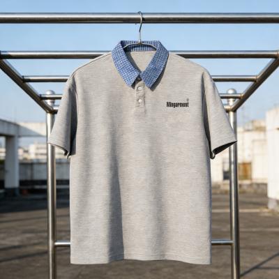 China Summer Unisex Oversized Checkered Collar Polo T-Shirts Custom logo 240grams Spliced Blank Casual Exercise Short Sleeve Boxy Tee for sale