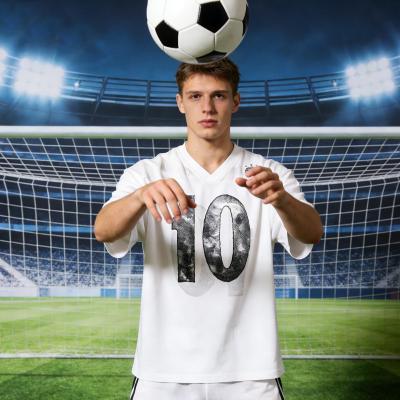 China Custom Graphic Logo Streetwear Knitted Hip Hop Print Oversized T-Shirt Retro V-neck Soccer Football Jersey Vintage Classic Men for sale