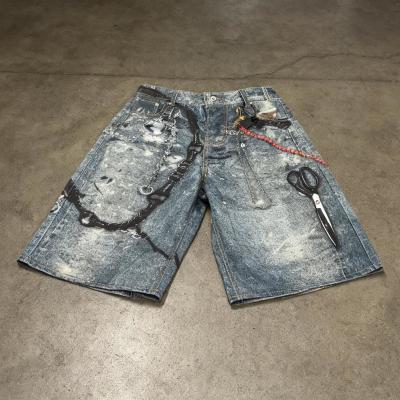 China Custom Summer Casual Baggy Denim Zipper Pants Breathable Y2K DGT Printed Embroidery Hip Hop 3D Print Jeans Shorts for Men for sale