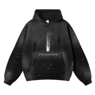 China Dongguan Factory Custom Men'S Hoodies High Quality White Ink Printing Spray Acid Washed Cotton Clothes Oversized Unisex Hoodie for sale