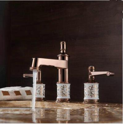China Antique Brass Rose Gold Two Handles Classical Bathroom Sink Faucet TA091RG for sale