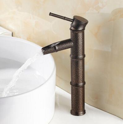 China Antique Brass New Designed Bamboo Single Handle High Version Bathroom Mixer Sink Faucet TA0248 for sale