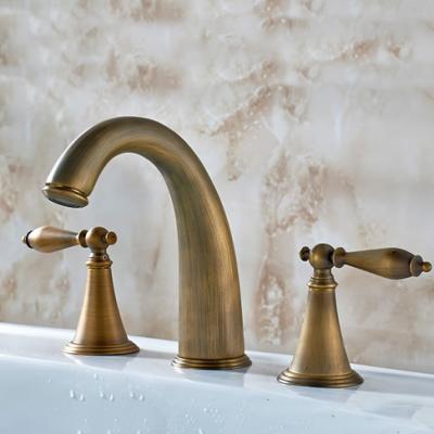 China Antique Brass Finish Widespread Bathroom Sink Faucet T0453A for sale