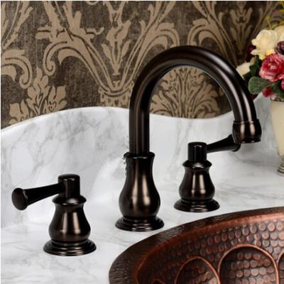 China Antique Brass Mixer Bathroom Sink Faucet Two Handles Brown Bronze Faucet TA005C for sale