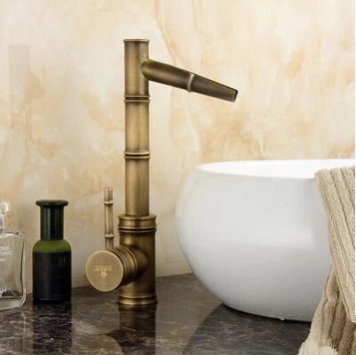 China Antique Brass Bathroom Vintage Sink Tap Mixer Water Bamboo Faucet TA178G for sale