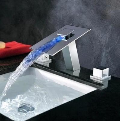China 3 Colors Contemporary Brass LED Waterfall Bathroom Sink Faucet T1100 for sale