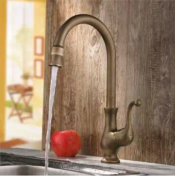 China Antique Brass Finish One Hole One Handle Cold and Hot Water Rotatable Kitchen Faucet TP8801A for sale