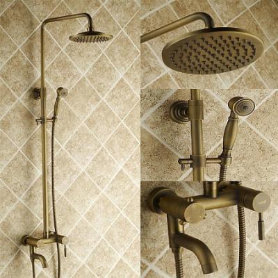 China Antique Brass Tub Shower Faucet with 8 inch Shower Head + Hand Shower TSA001 for sale