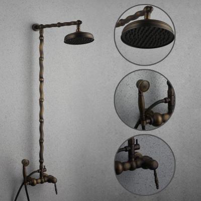 China Antique Brass Single Handle Three Holes Wall Mount Rainfall + Handheld Shower Faucet TSA006 for sale