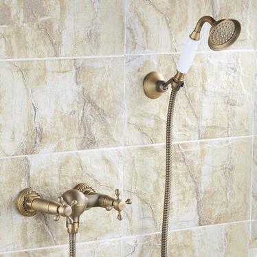 China Antique Brass Finish Two Handles Tub Faucet with Hand Shower - FB005 for sale