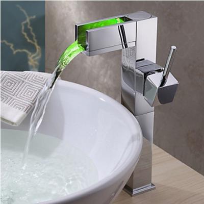 China Color Changing LED Waterfall Bathroom Sink Faucet Tall TQ0615HF for sale