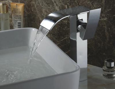 China Chrome Finish Contemporary Waterfall Bathroom Sink Faucet (Tall) TQ3026H for sale