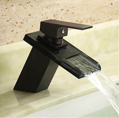 China Antique Black Bronze Finish Waterfall Centerset Glass Bathroom Sink Faucet T0818ORB for sale