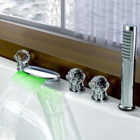China Contemporary Color Changing LED Glass Handles Tub Waterfall Faucet with Hand Shower T6016 for sale