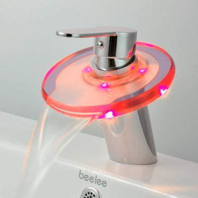 China Contemporary Color Changing LED Glass Spout Waterfall Bathroom Sink Faucet - T0805F for sale