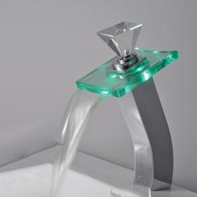 China Contemporary Color Changing LED Glass Handle Waterfall Bathroom Sink Faucet - T0819HF for sale