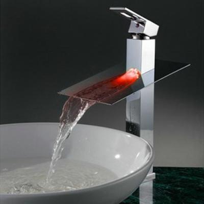 China Contemporary Cartridge Water-saving Color Changing LED Waterfall Tall Bathroom Sink Faucet - T8003A for sale