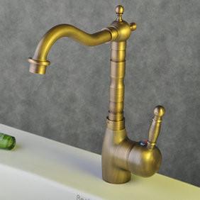 China Antique Brass Single Handle Centerset Bathroom Sink Faucet T0407A for sale