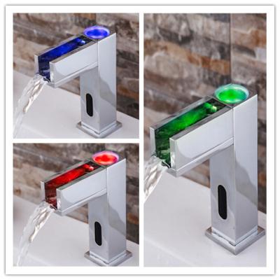 China Automatic Brass LED Color Changing Bathroom Sink Faucet T0380 for sale