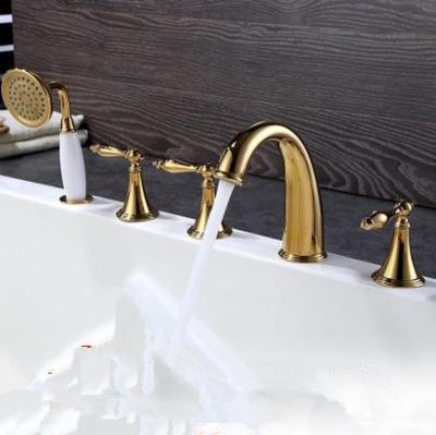 China Antique Golden Printed Five-pieces Widespread Tub Faucet with Hand Shower FBT0678 for sale